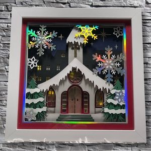 Hand Crafted | Art | 3d Winter Church Lighted Shadow Box | Poshmark